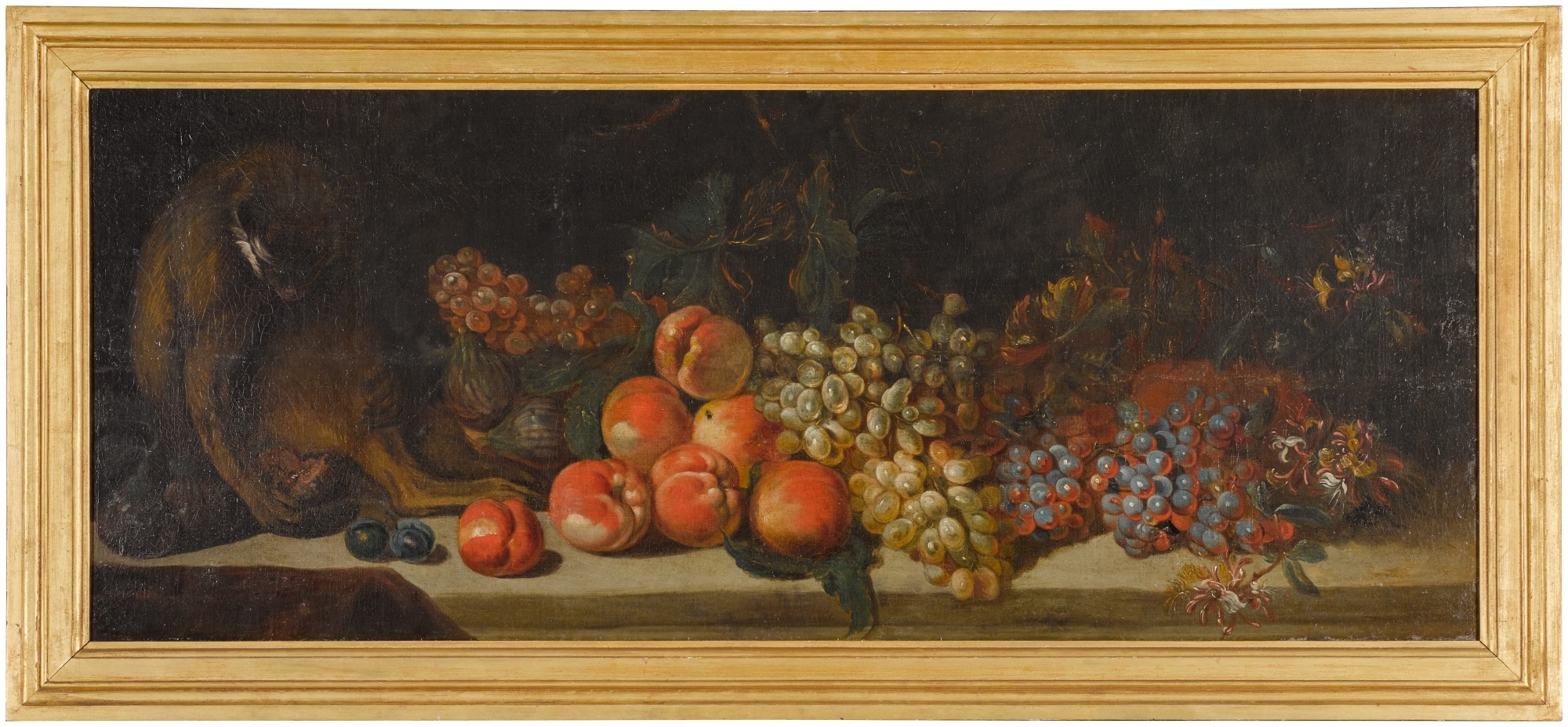 Jakob Bogdany | Still life with a monkey on a table laden with grapes ...