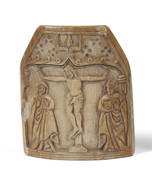 French School, 15th Century | Kiss of peace depicting the Crucifixion ...