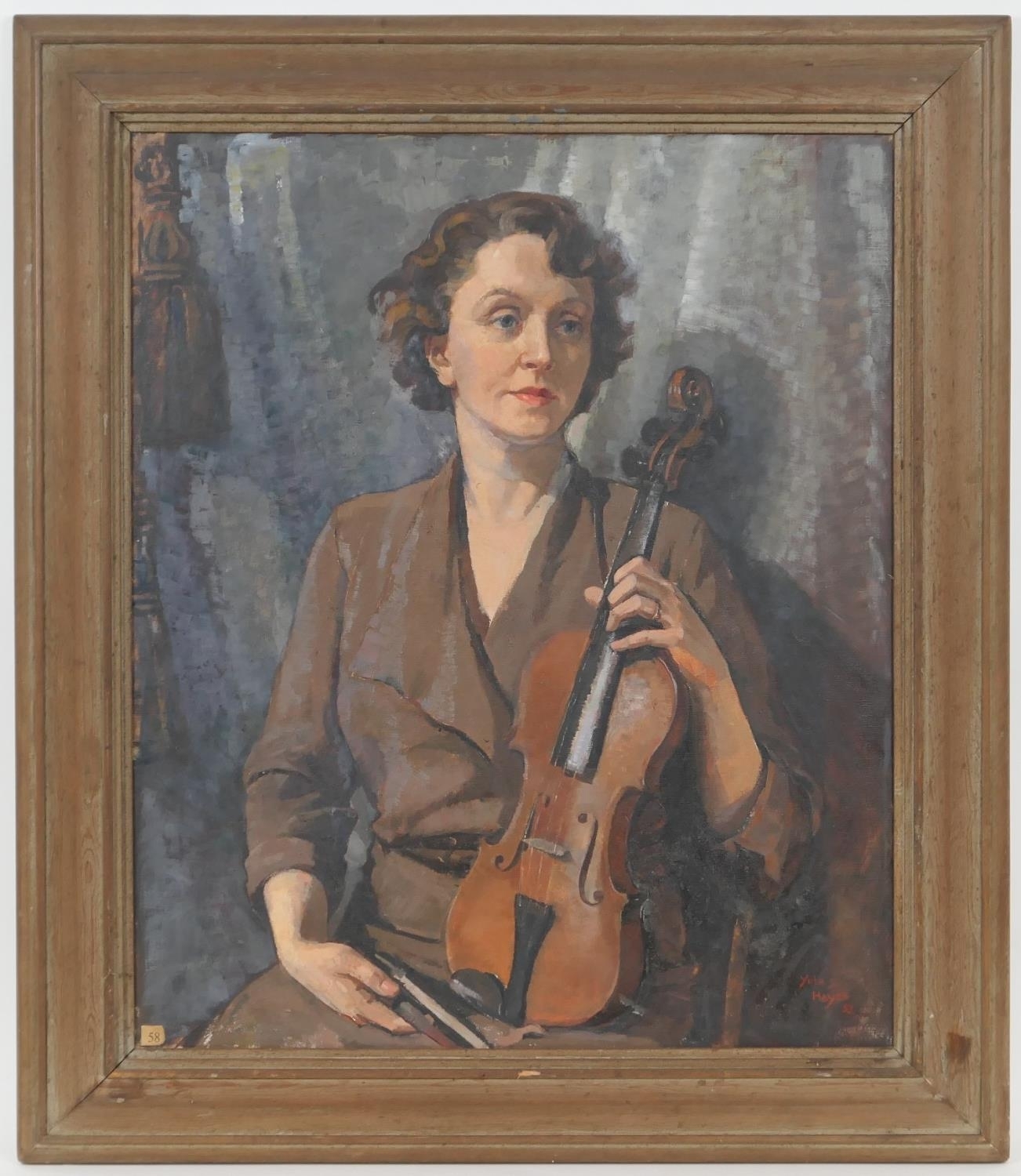 Yule Hayes | Portrait of Mrs Mervyn Evans with violin (1953) | MutualArt
