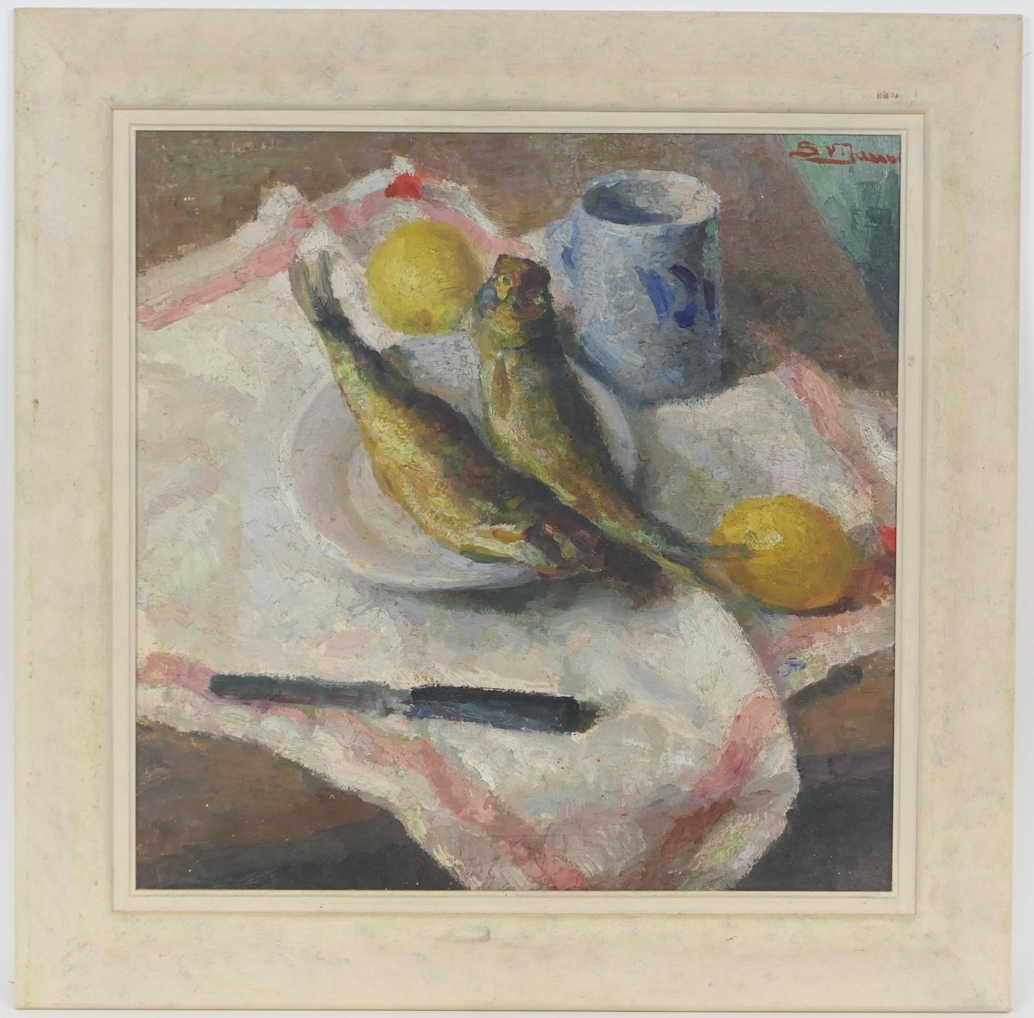 Suzanne Van Damme | Still life of smoked fish with lemons | MutualArt