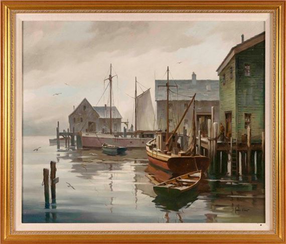 John Cuthbert Hare | Boats at dock | MutualArt