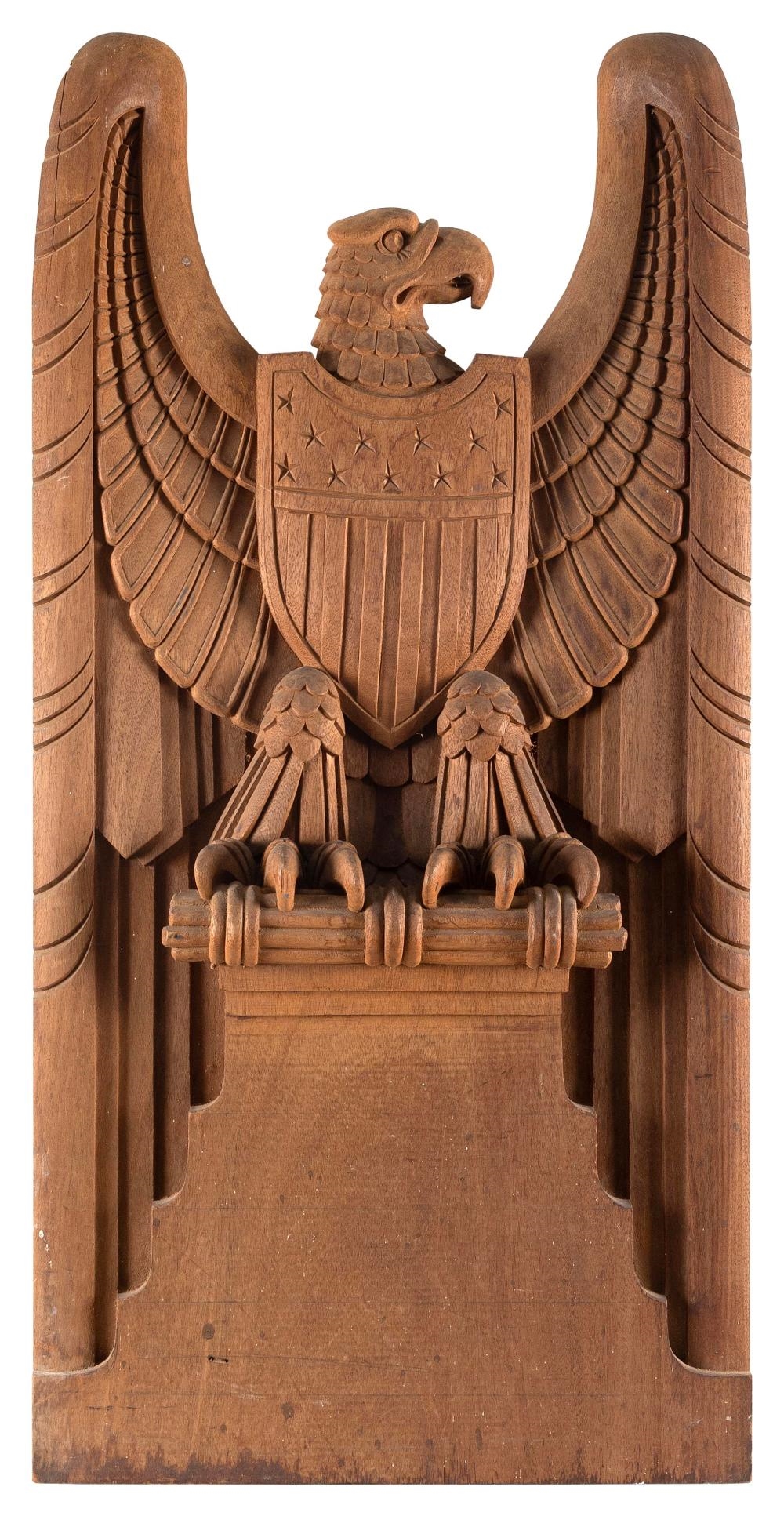 Paul White | Carved mahogany eagle with a Liberty shield at its breast ...