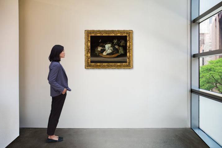 Jacques Linard | Still life with black and green grapes in a gilded ...