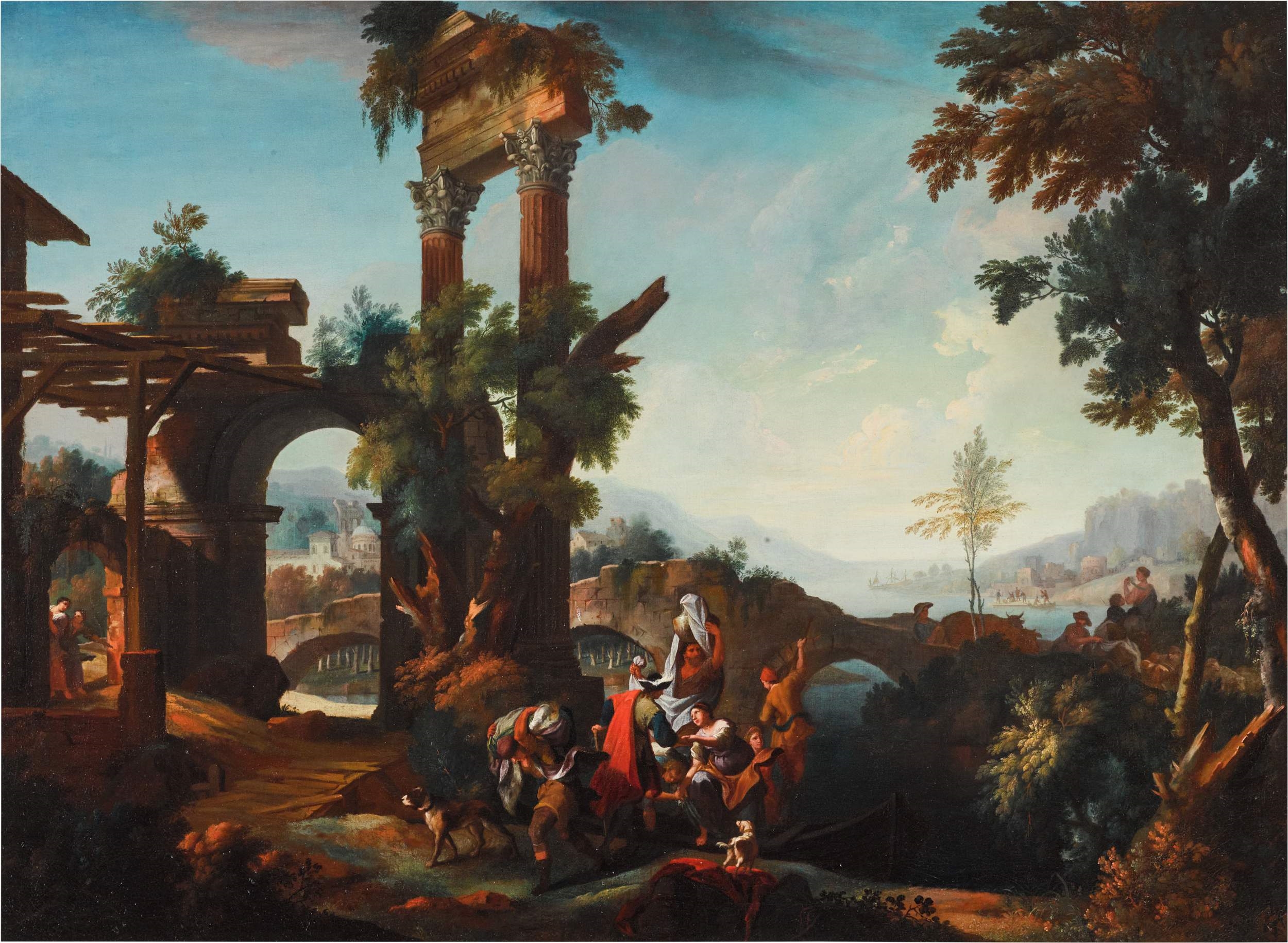 Domenico Pecchio | A pair of river landscapes with herders and their ...