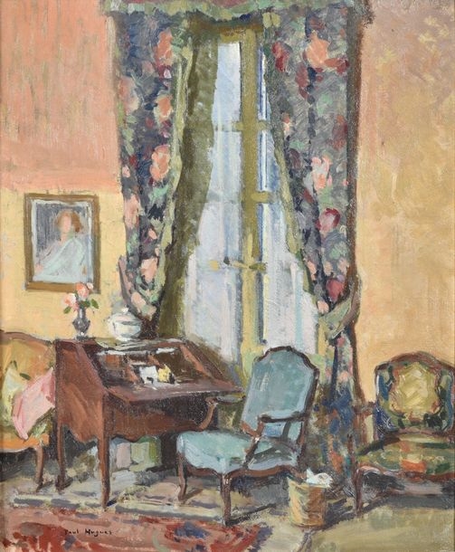 Paul Jean Hugues | Scène d'intérieur au bureau à abattant Huile sur ...