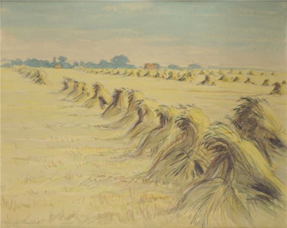 Armin Timler | Getreidefeld mit Hocken auf dem Darß (1950) | MutualArt