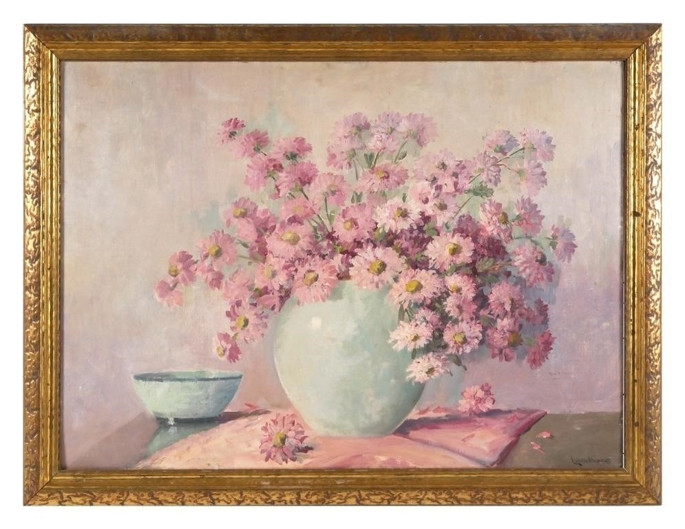 Leonard Woodruff | O/B still life painting of daisies by Woodruff ...