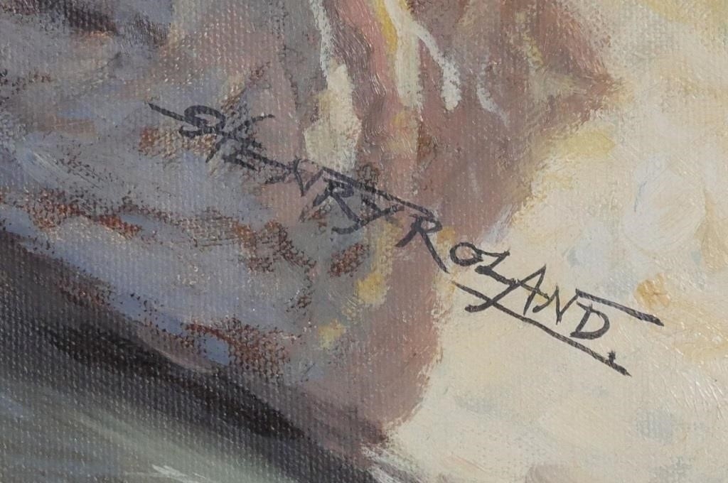 Henry Roland | Oil on canvas painting of a white tiger entering the ...