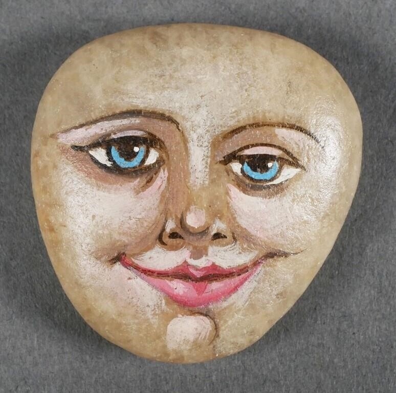 Jane Flora | Painted portrait on a rock (20th Century) | MutualArt