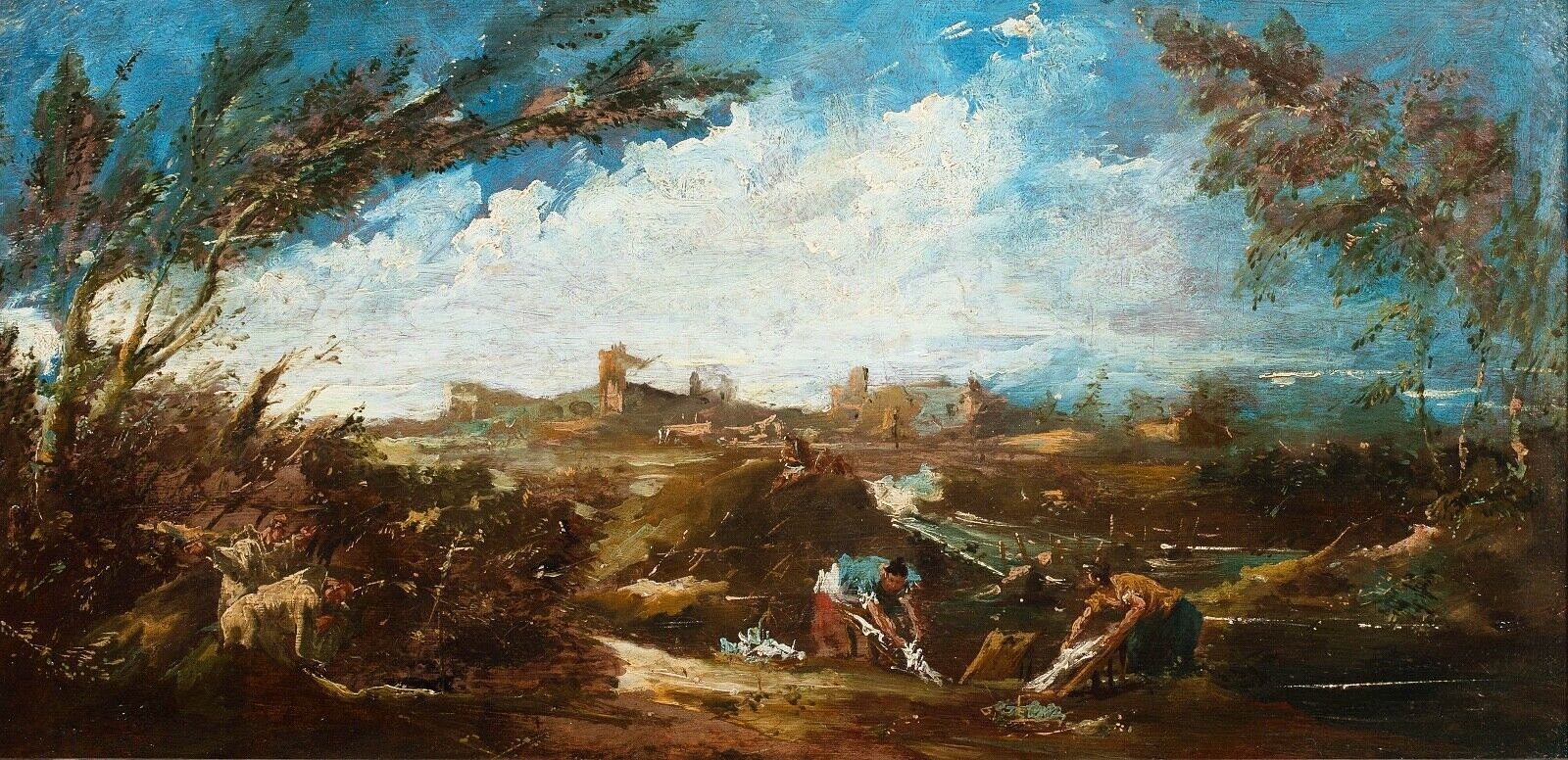 Old Masters School 18th Century | WOMEN WASHING BY THE RIVER OIL ...