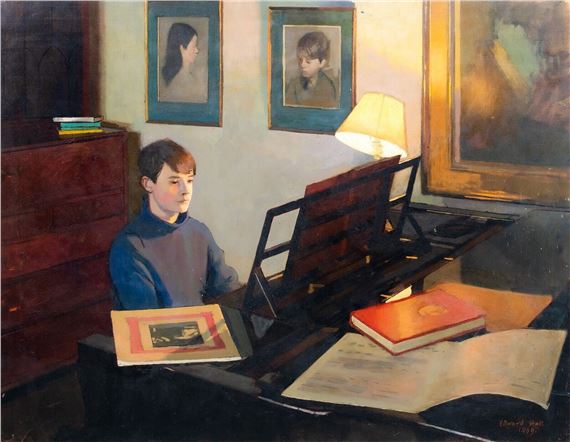 Edward Hall | PORTRAIT OF MATTHEW AT THE PIANO OIL PAINTING (20th ...