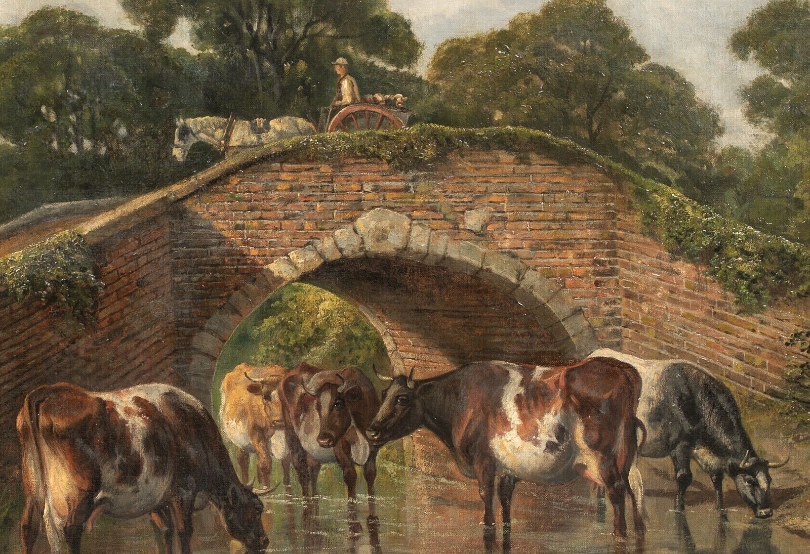 Thomas Sidney Cooper | CATTLE RIVER LANDSCAPE OIL PAINTING (19th ...