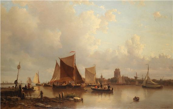 Everhardus C. Koster | A busy day on the river, Dordrecht (1855 ...