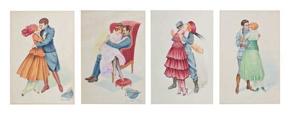 Xavier Sager | Set of four watercolours and postcards | MutualArt