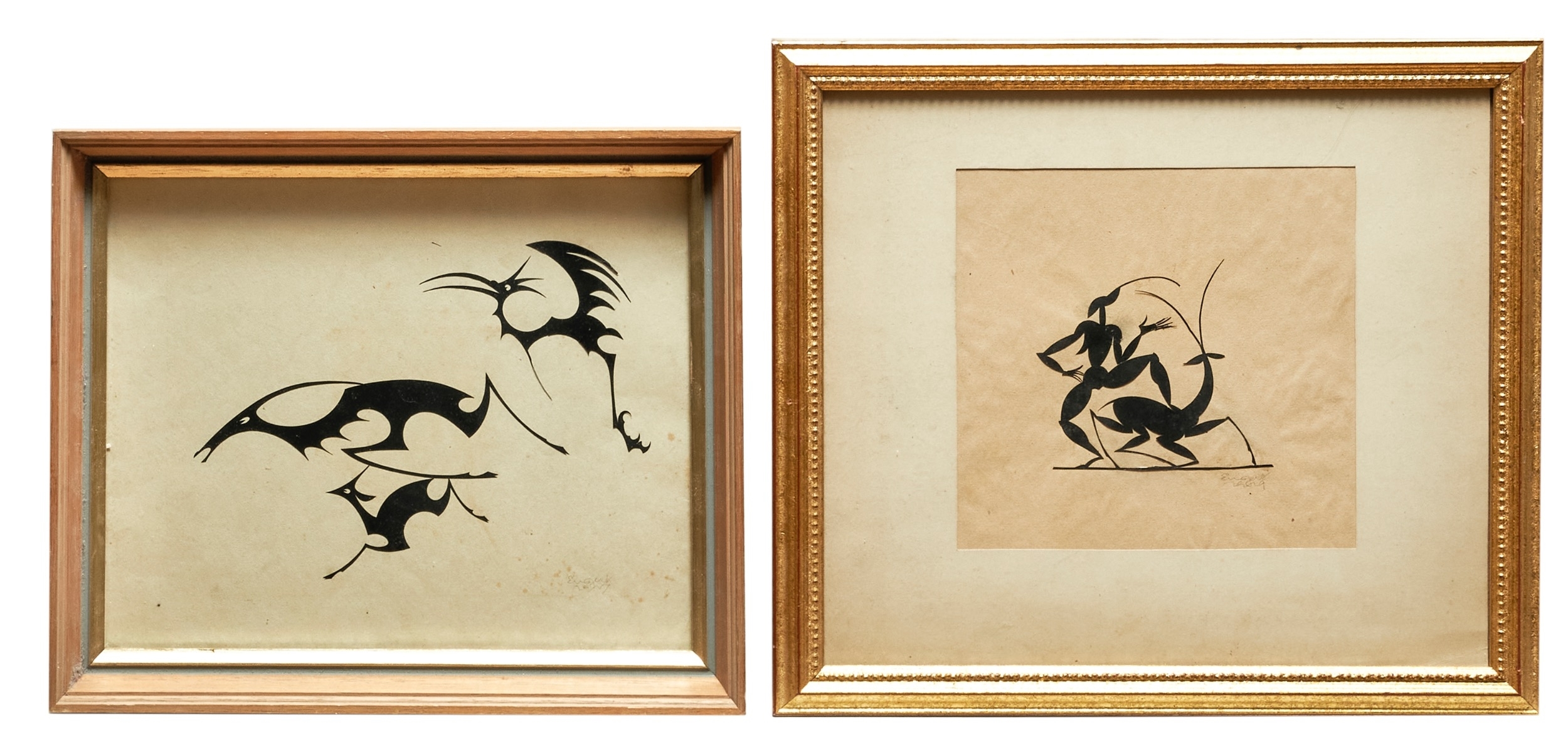 Ernst Moritz Engert | Two Silhouettes depicting stylised animals ...