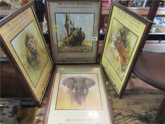 David Shepherd | FOUR FRAMED DAVID SHEPHERD SIGNED ANIMAL POSTERS ...