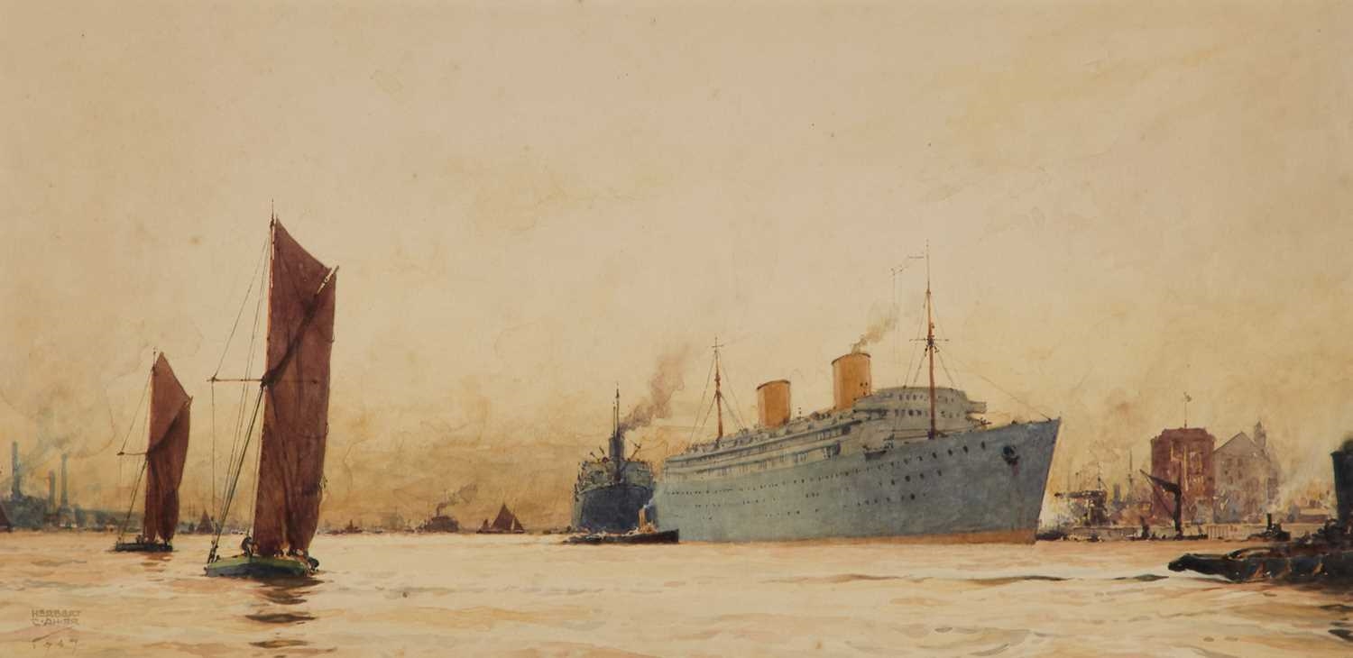 Herbert C. Ahier | OCEAN LINERS AND SHIPPING ON AN ESTUARY | MutualArt
