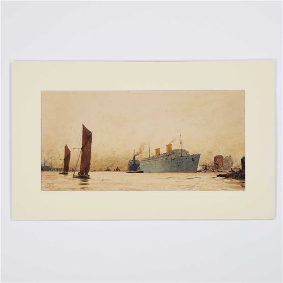 Herbert C. Ahier | OCEAN LINERS AND SHIPPING ON AN ESTUARY | MutualArt