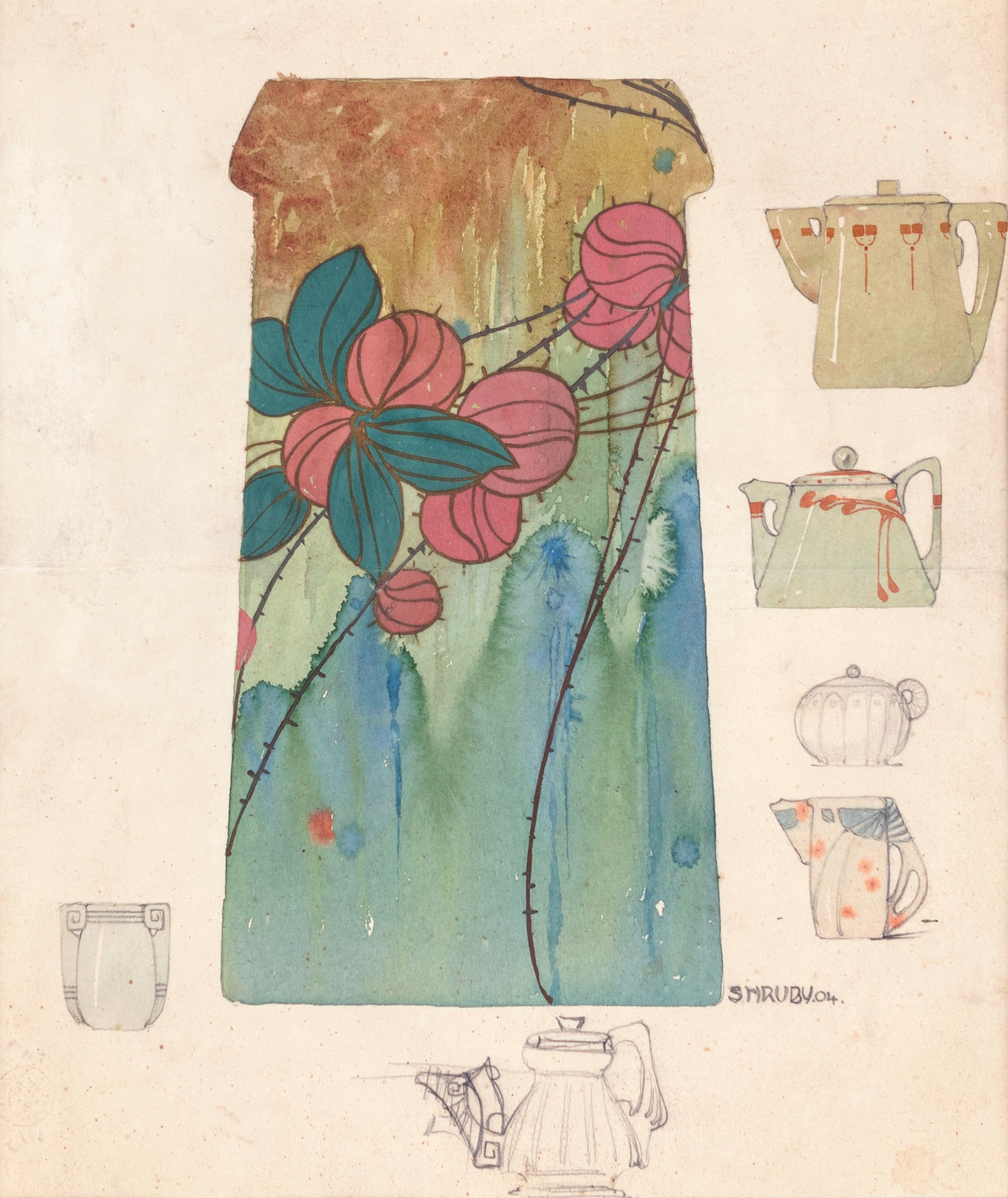 Sergius Hruby | Progetto di vetrata e caffettiere (1904) | MutualArt
