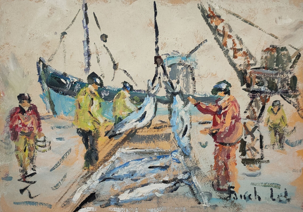 Fanch Lel | Déchargement à l'île d'Yeu Pochade sur | MutualArt