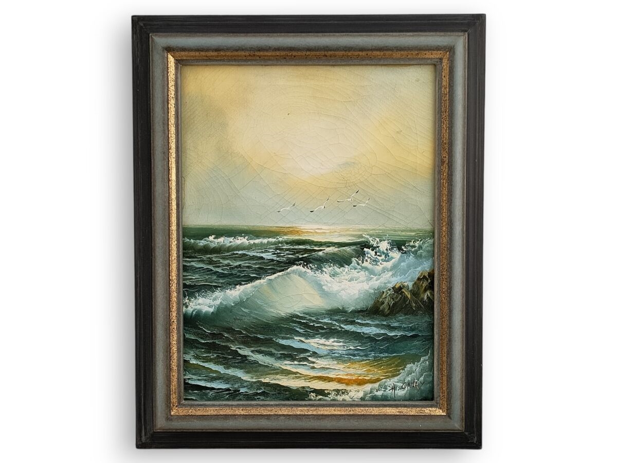 H. Gailey | H. GAILEY (XXème) L'envol des mouettes près des vagues ...