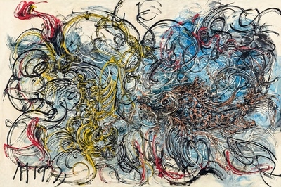 Affandi | Self-Portrait with a Statue (1978) | MutualArt