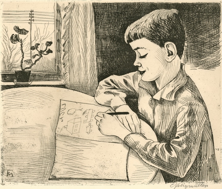 Conrad Felixmüller | Zeichnender Knabe (Luca zeichnet (1926) | MutualArt