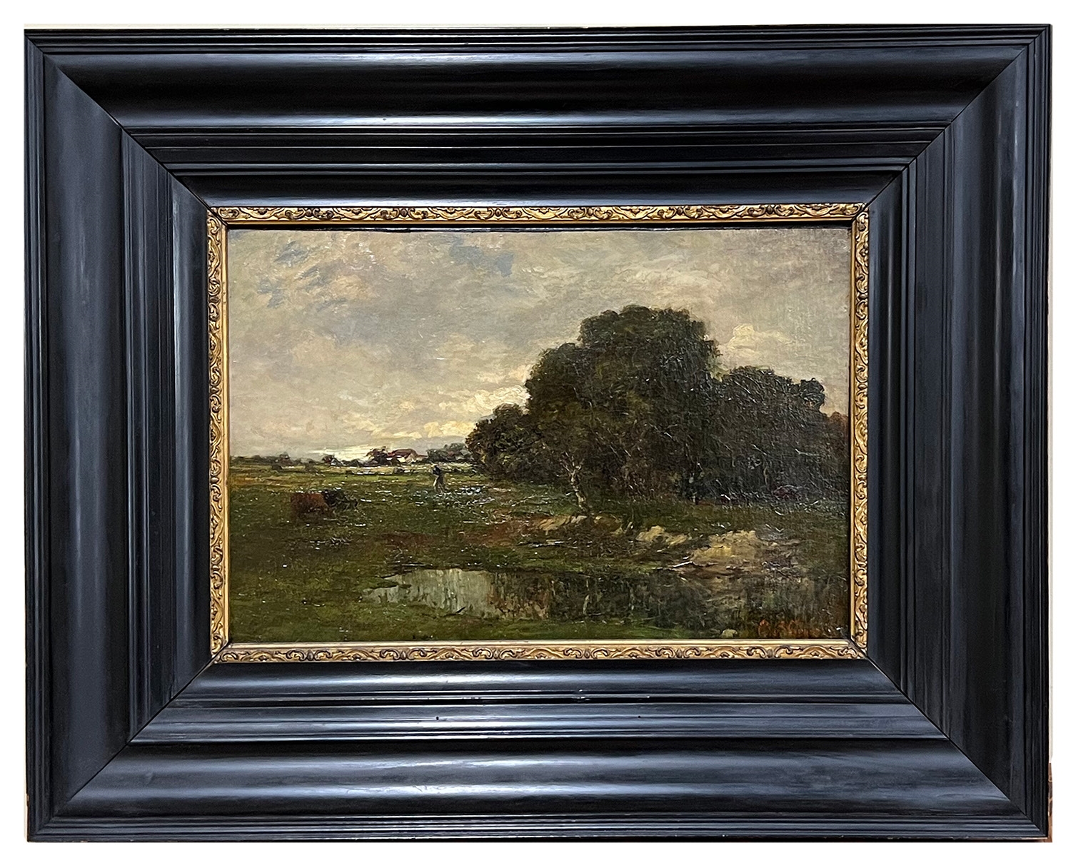 Charles Edwin Lewis Green | landscape with figure and cow in field ...