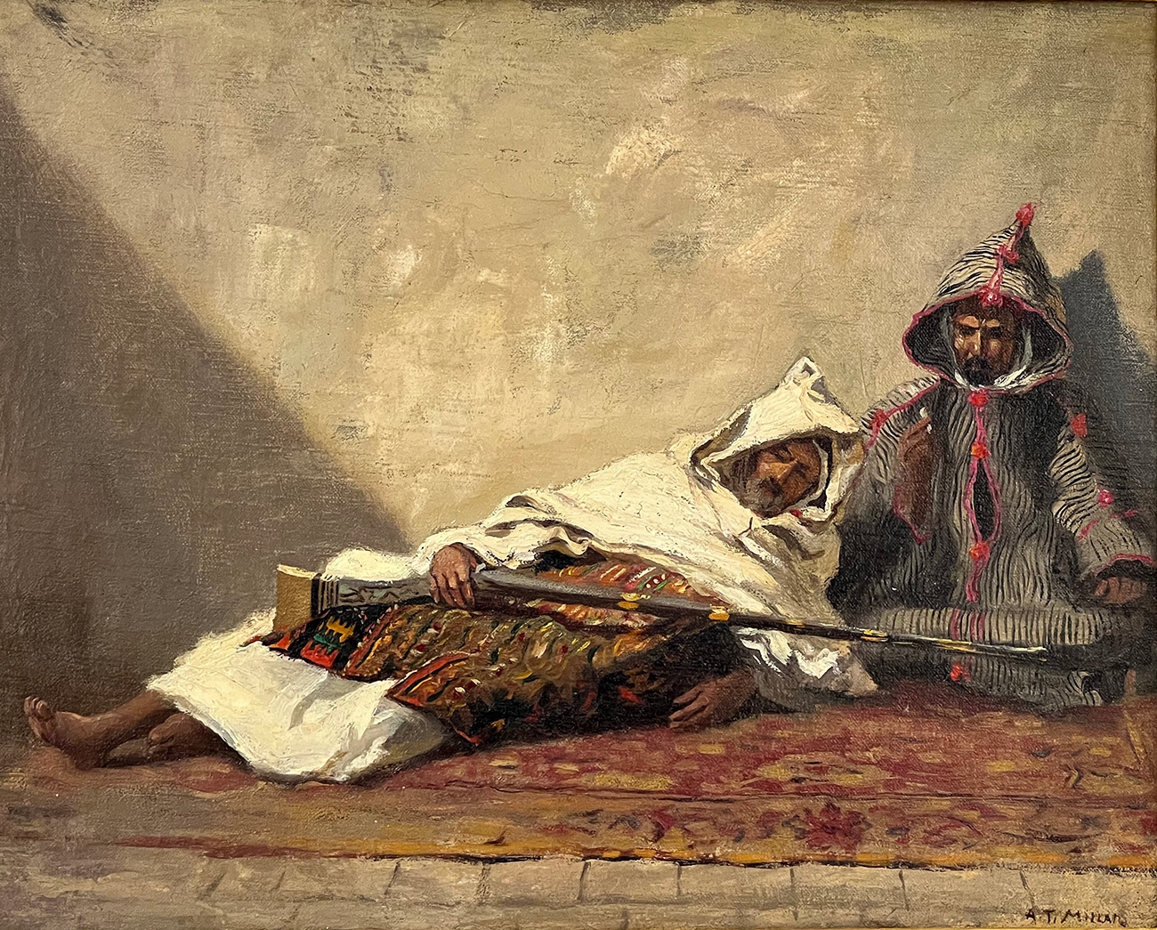 Addison Thomas Millar | Algerian men resting on carpet (1895) | MutualArt