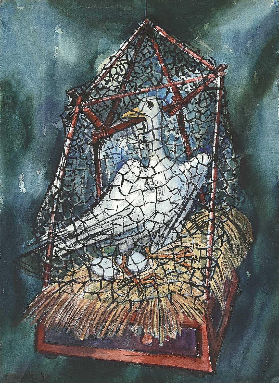Jack Leonard Shadbolt | WWII Shelled Township / Hen in Cage [Double ...
