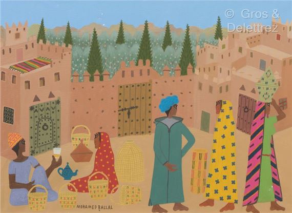 Mohamed Ben Allal | Market scene in front of the rampart gates | MutualArt