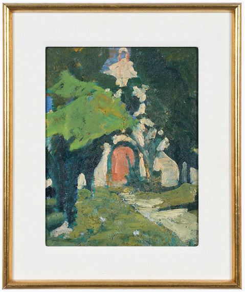 Alonzo C. Webb | Cyprus Trees with Red Doorway | MutualArt