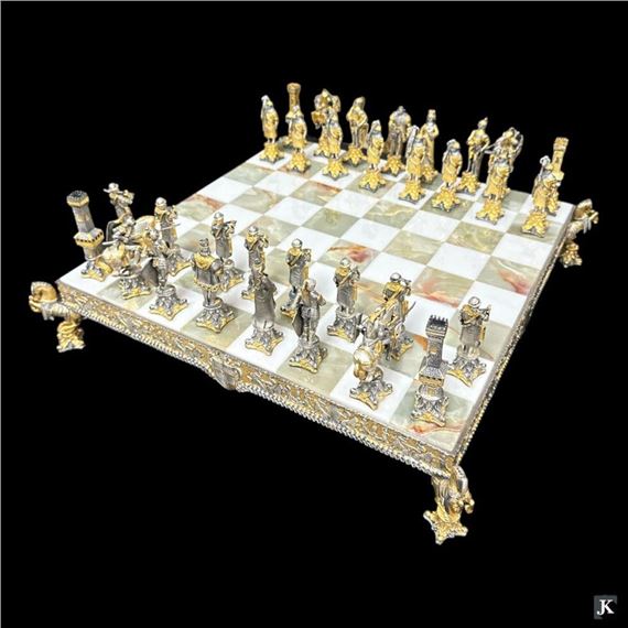 Piero Benzoni | Piero Benzoni Italian Onyx Marble Gilt Chess Set ...