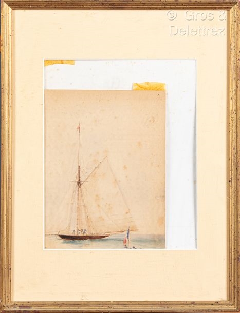 Gustave Labat | Gustave LABAT (1824-1917) Canoe in front of sailboat ...