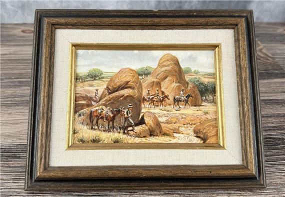 Russ Vickers | Russ Vickers Oil on Board Cowboy Painting (1970) | MutualArt