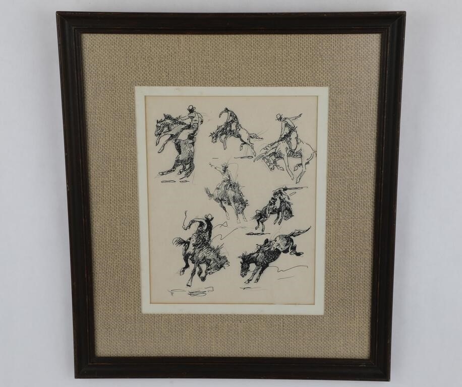 Edward Borein | Edward Borein Pen and Ink Rodeo Cowboy Drawing | MutualArt