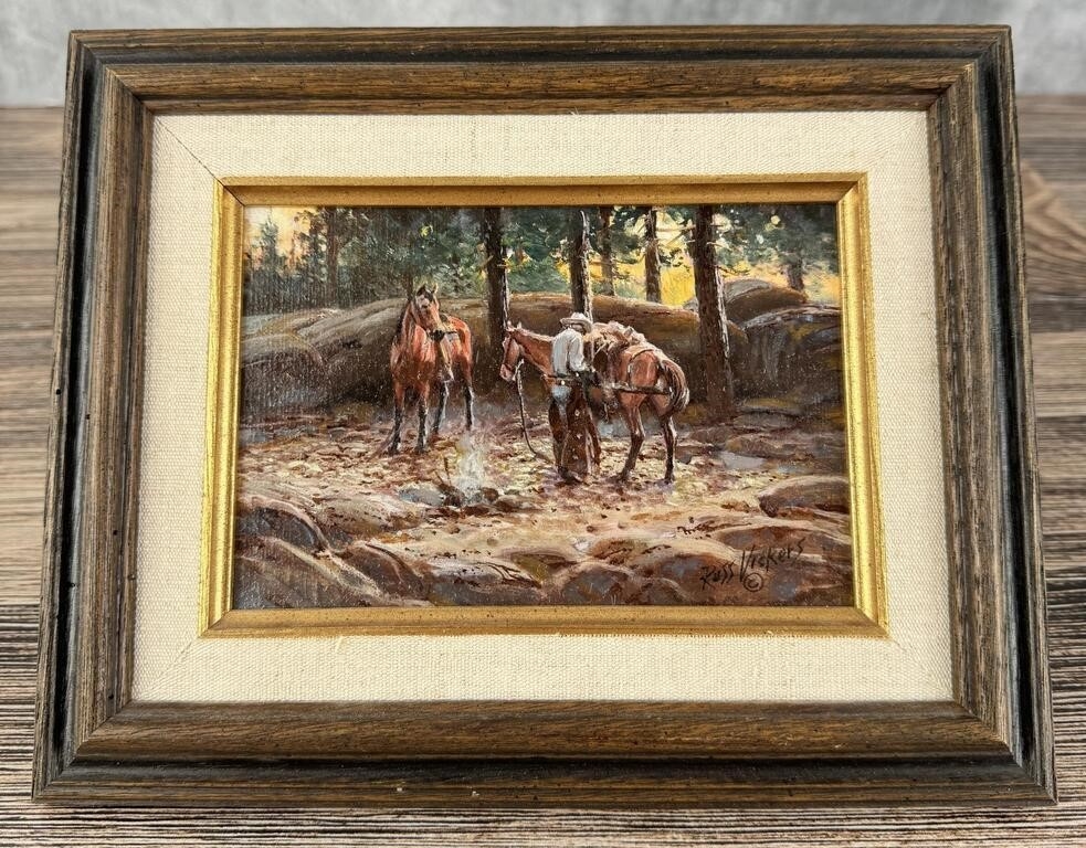 Russ Vickers | Russ Vickers Oil on Board Cowboy Painting (1970) | MutualArt