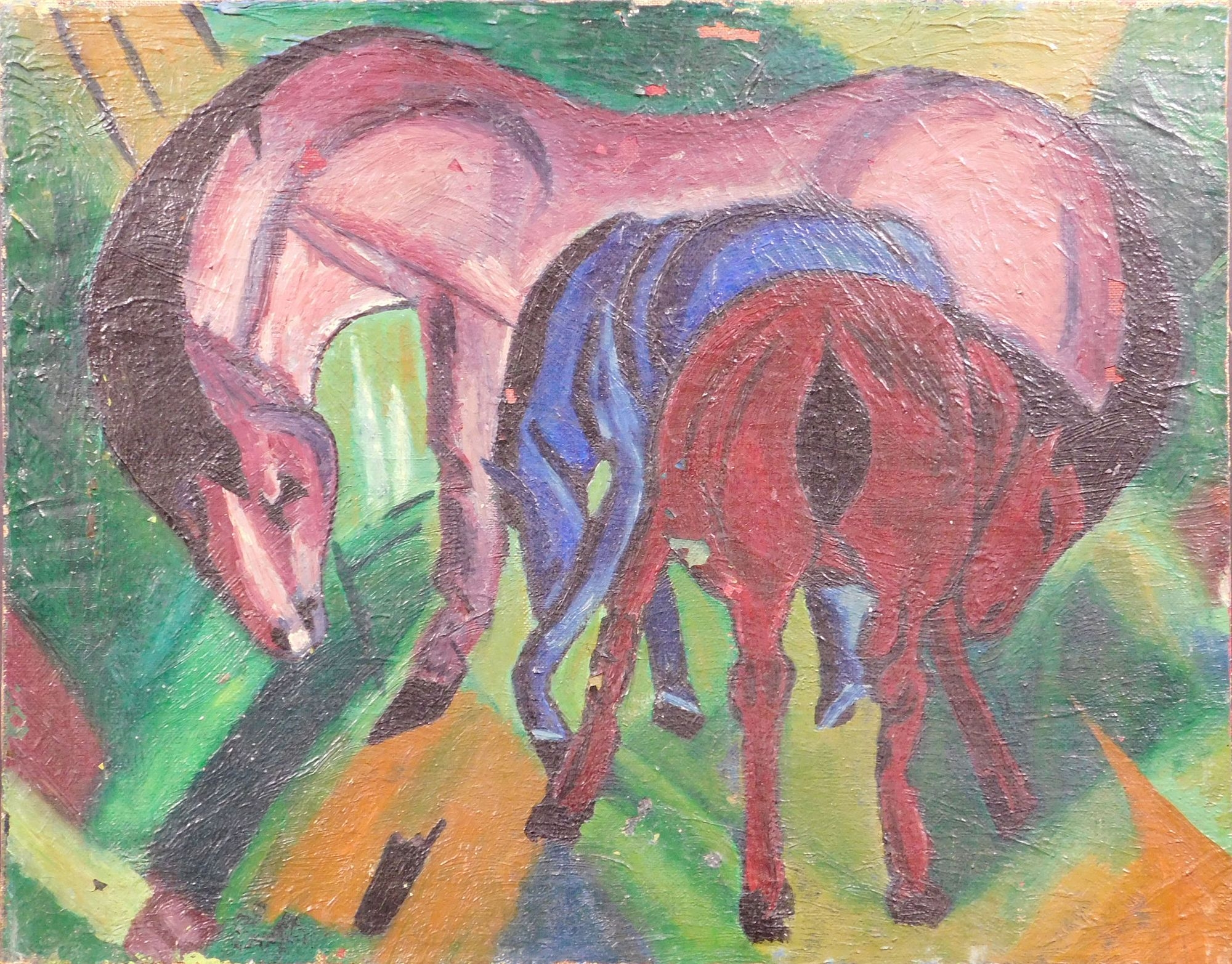 Franz Marc | Stute mit Fohlen (Mare with Foals) (Circa 1912) | MutualArt