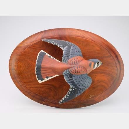 Joshua Brewer | Flying kestral on figural hardwood backboard | MutualArt