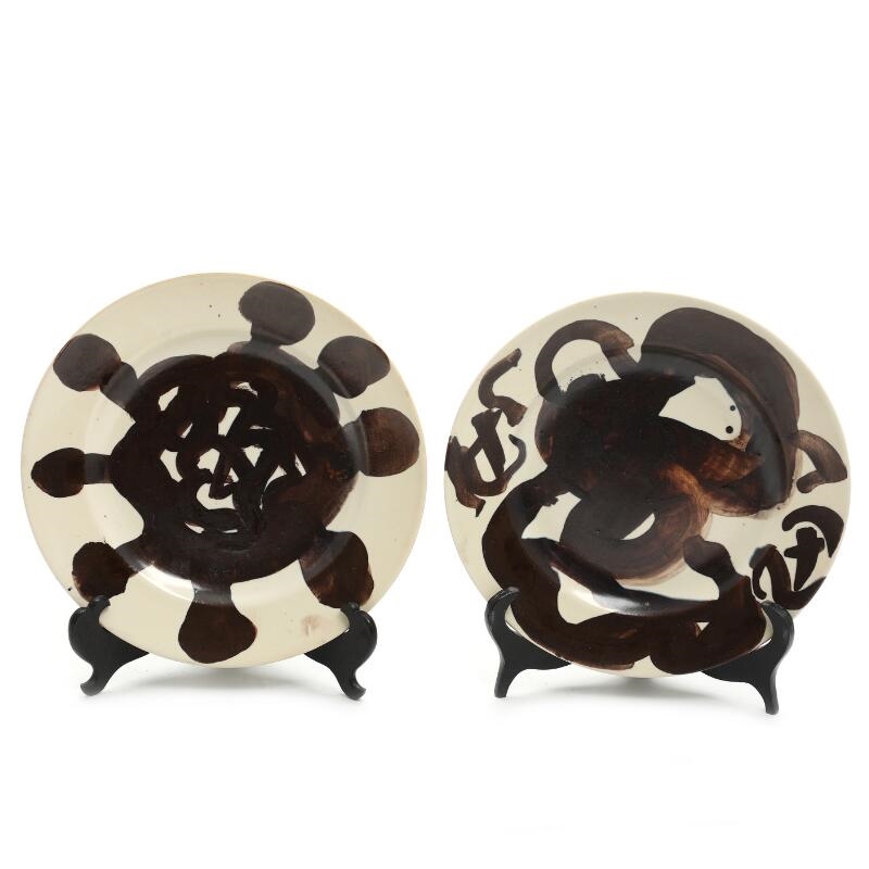 Mogens Andersen | Two faiance plates decorated with black glaze (1965 ...
