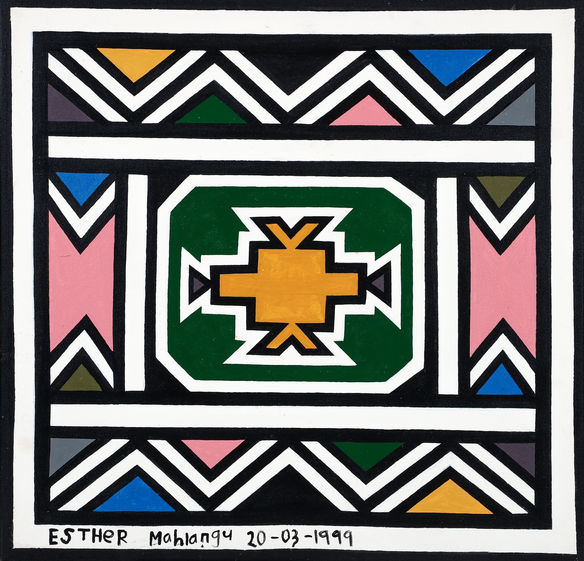 Esther Mahlangu | Esther Mahlangu Ndebele Patterns 1999 Acrylic Ptg ...