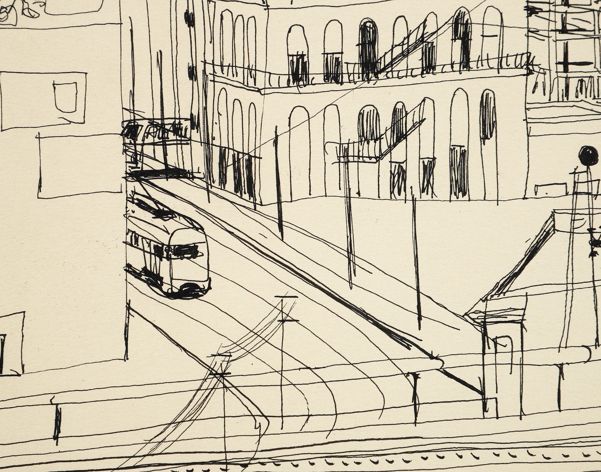 Henry Koerner | Henry Koerner Pen and Ink Drawing Downtown 1952 (1952 ...