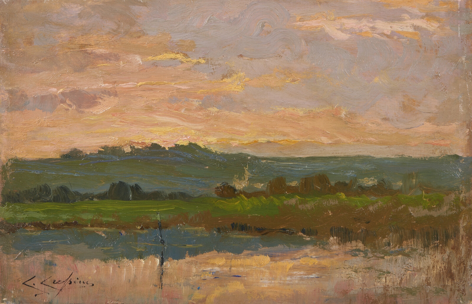 Carlo Cressini | Lagoon landscape at sunset | MutualArt