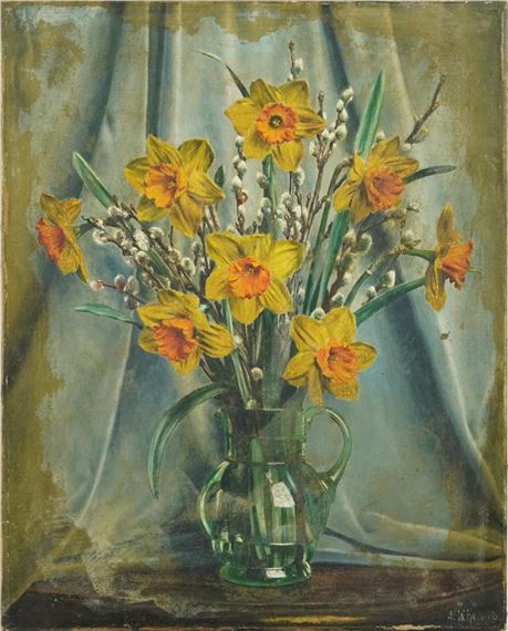 Alfred Frederick William Hayward | Daffodils and pussy-willow in a jug ...