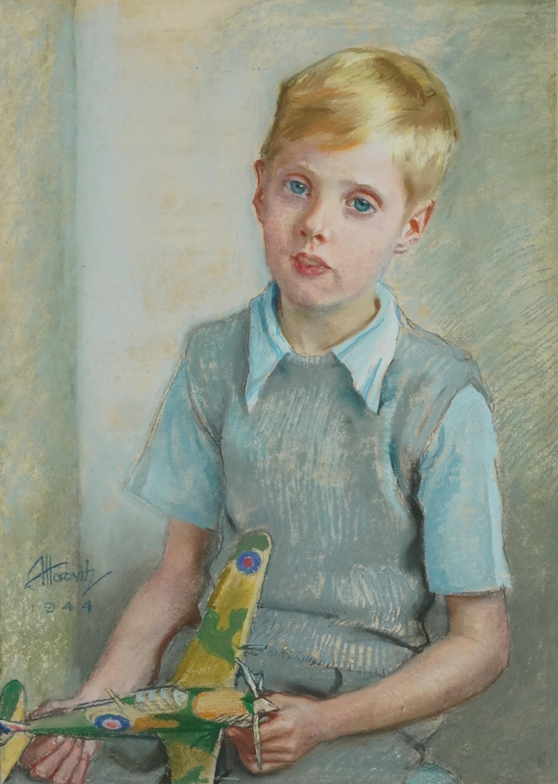 Armin Horovitz | Portrait of a young boy holding a model of a Spitfire ...