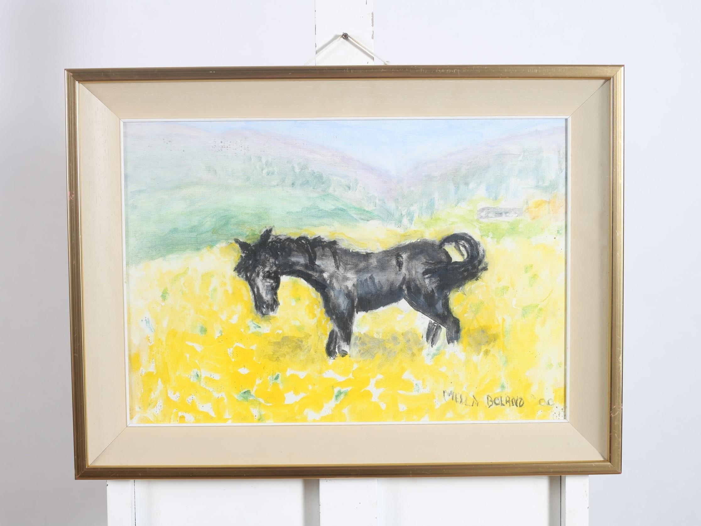 Mella Boland | Black Horse in a Yellow Field | MutualArt