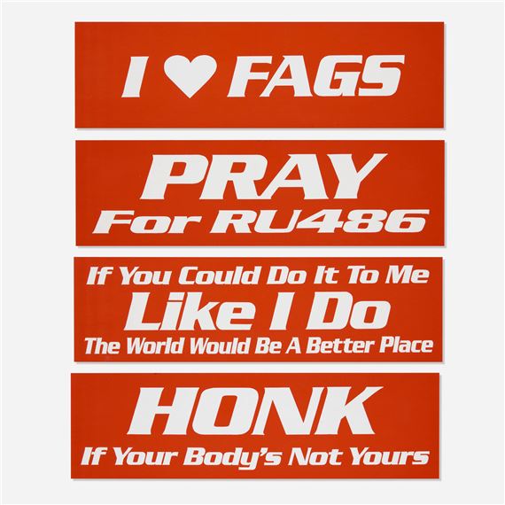 Marlene McCarty | Bumper stickers, set of seven (1990) | MutualArt