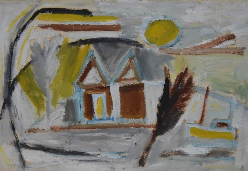 Patrick Hayman | Cornish Landscape with Tree and Boat (1954) | MutualArt