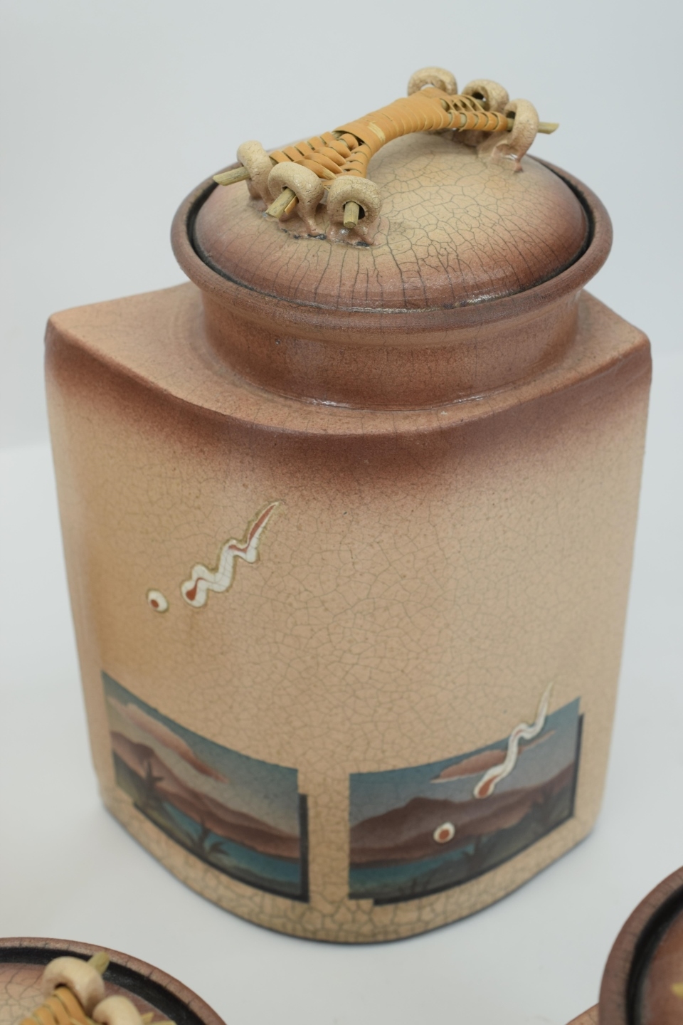 Ken Jensen | SET 4 SIGNED KEN JENSEN RAKU LIDDED POTTERY JARS | MutualArt