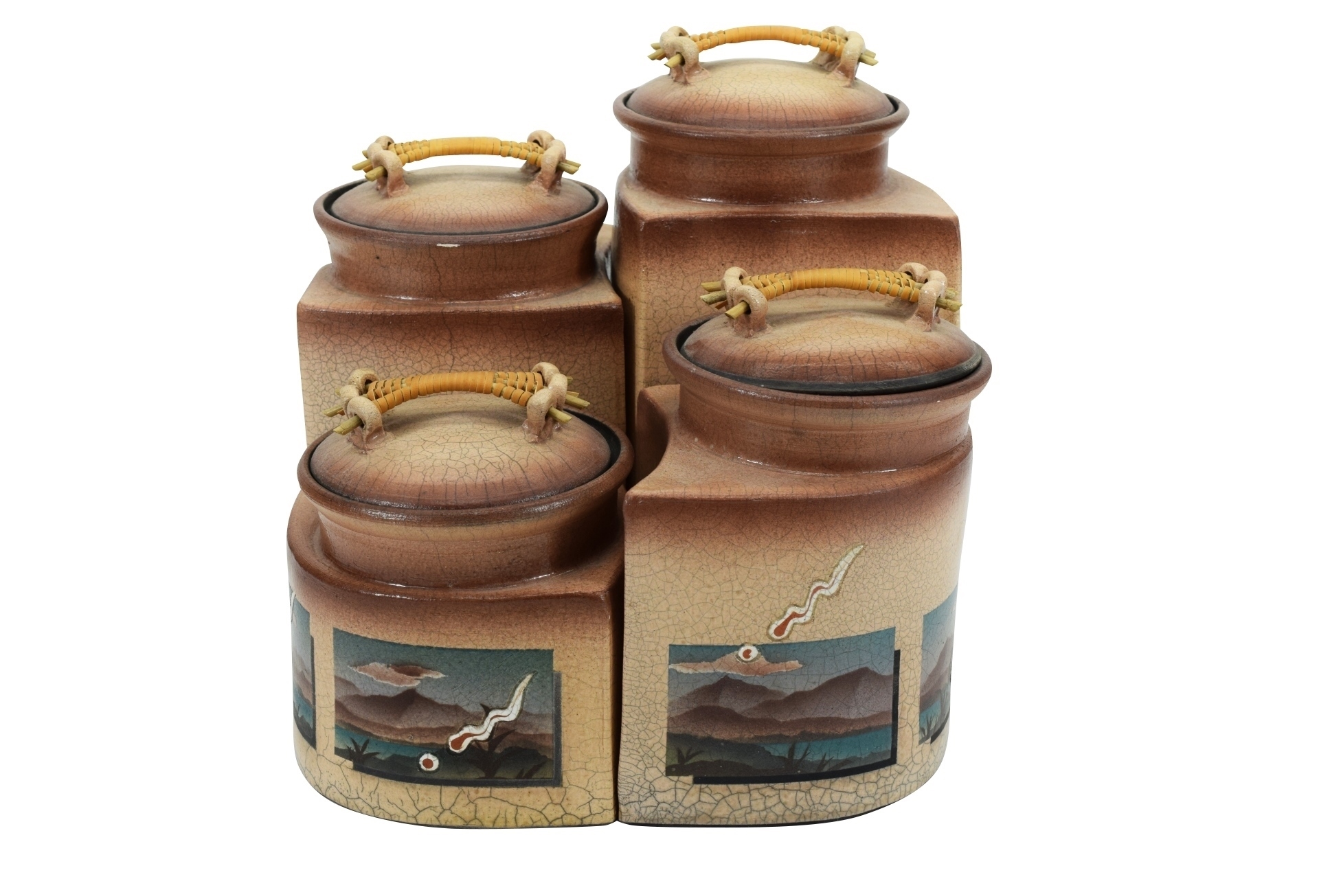 Ken Jensen | SET 4 SIGNED KEN JENSEN RAKU LIDDED POTTERY JARS | MutualArt